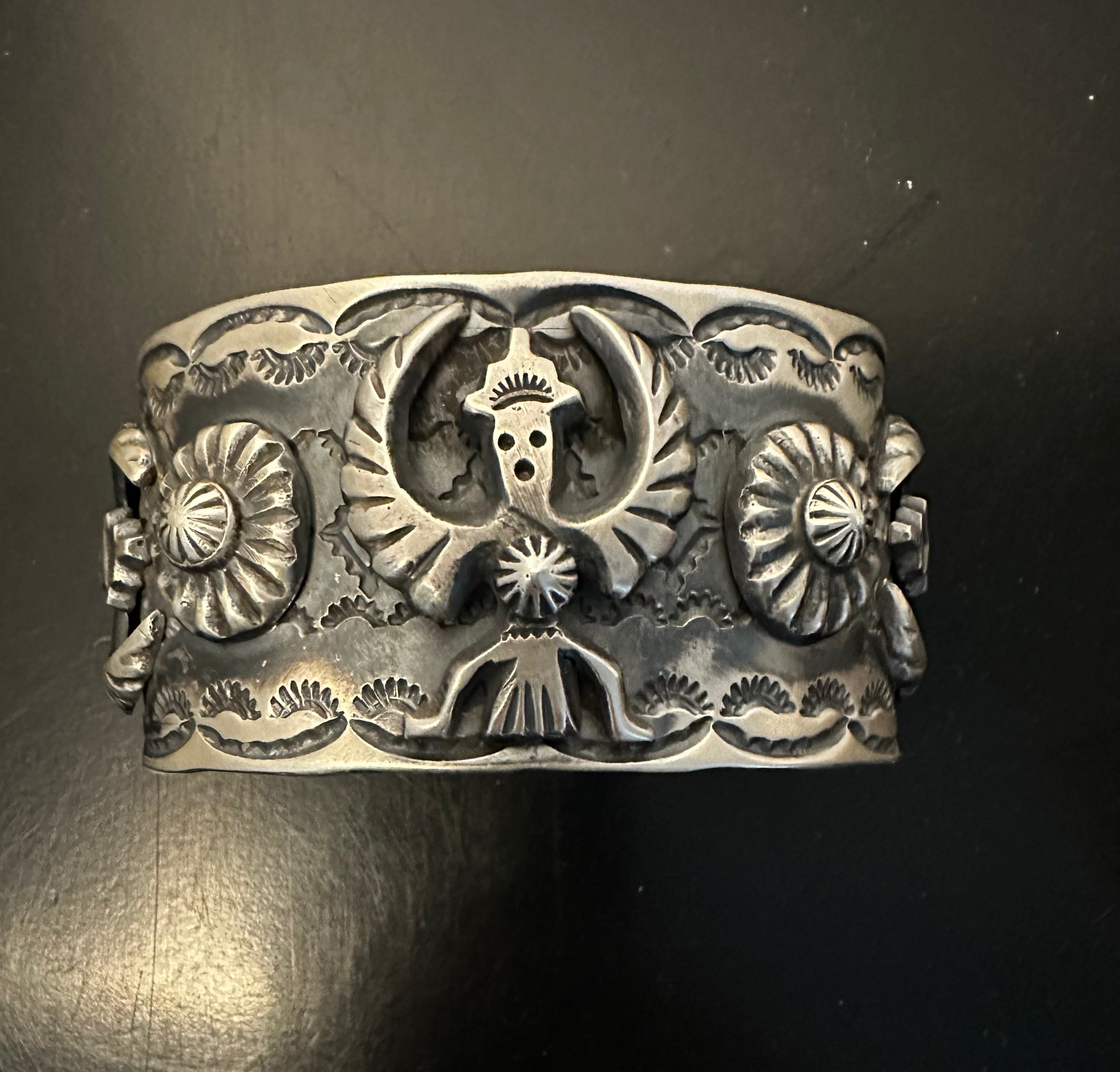 Knifewing Kachina Mega Sterling Silver Cuff – Turquoise Mustang